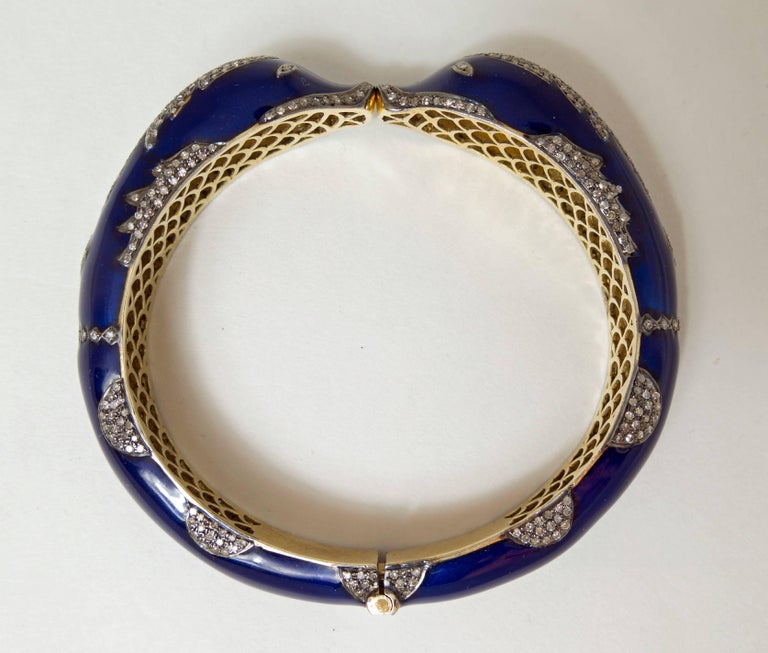 Russian Blue Enamel Diamond Gold Dolphin Bracelet Bangle For Sale at ...