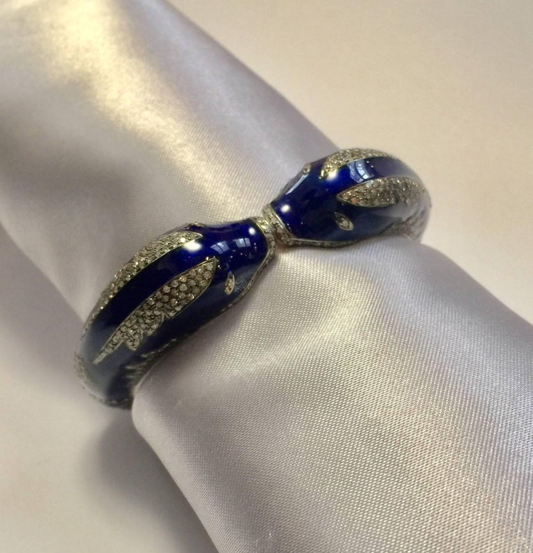 Russian Blue Enamel Diamond Gold Dolphin Bracelet Bangle For Sale at ...