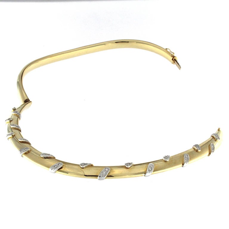 Rigid Collier in Yellow Gold, Blazed by White Parts Set with Diamonds ...