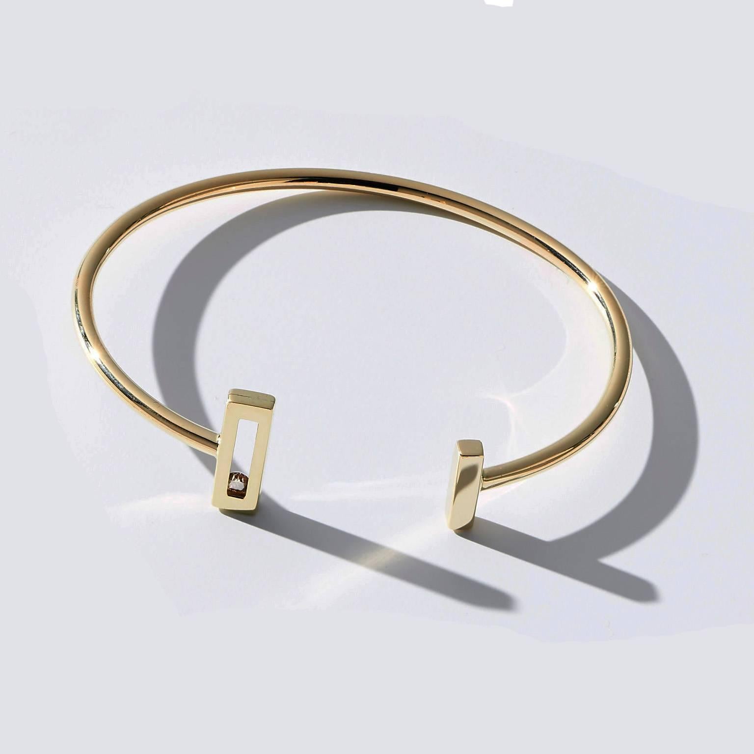 Luke Rose Open Cuff Diamond Yellow Gold Bangle Bracelet For Sale at 1stDibs