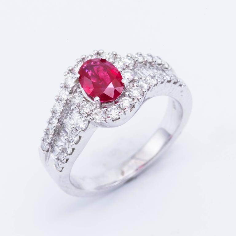 Oval Shaped Ruby 1.88 Carats Diamonds White Gold Engagement Cocktail ...
