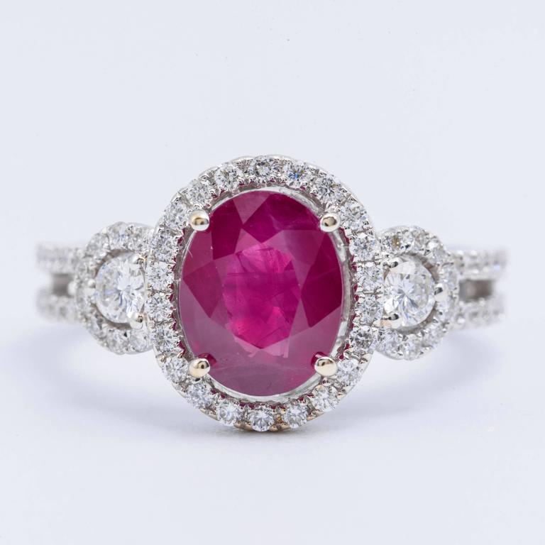 Oval Shape Ruby Diamond Halo Cocktail Engagement Ring For Sale at 1stDibs | halo ruby and ...