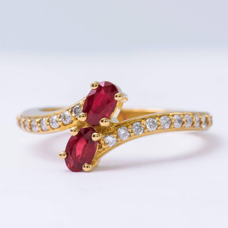 Ever-Us Two Rubies Diamond Yellow Gold Solitaire Crossover Engagement ...