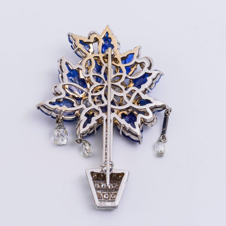 Briolette Sapphire Diamond Plant Pin For Sale at 1stDibs