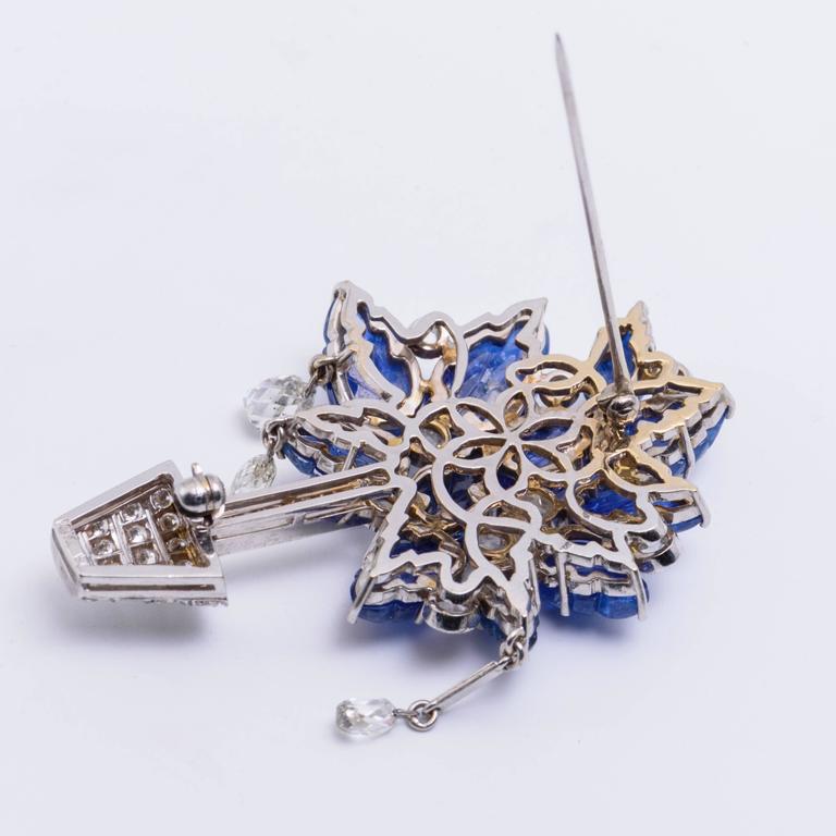 Briolette Sapphire Diamond Plant Pin For Sale at 1stDibs