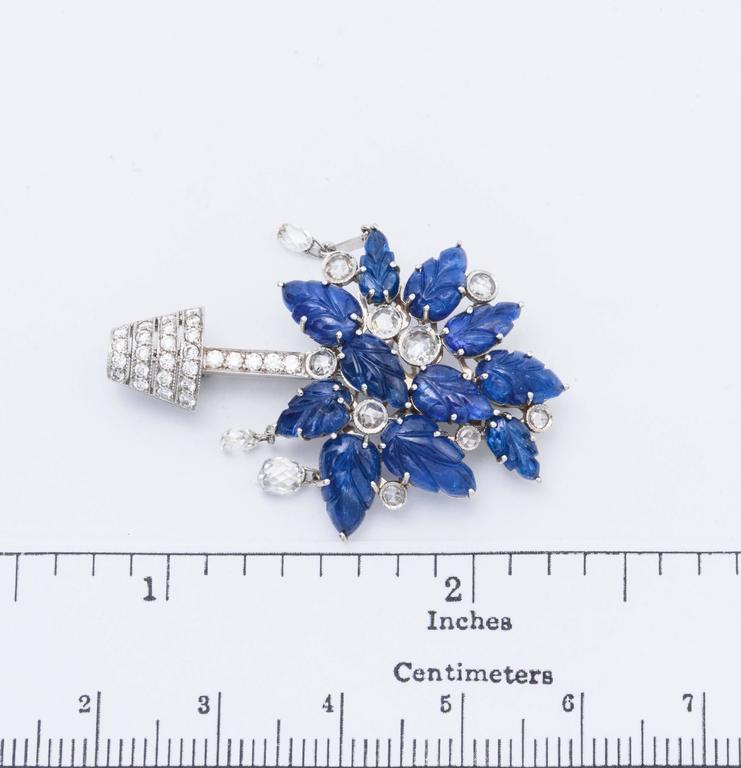 Briolette Sapphire Diamond Plant Pin For Sale at 1stDibs