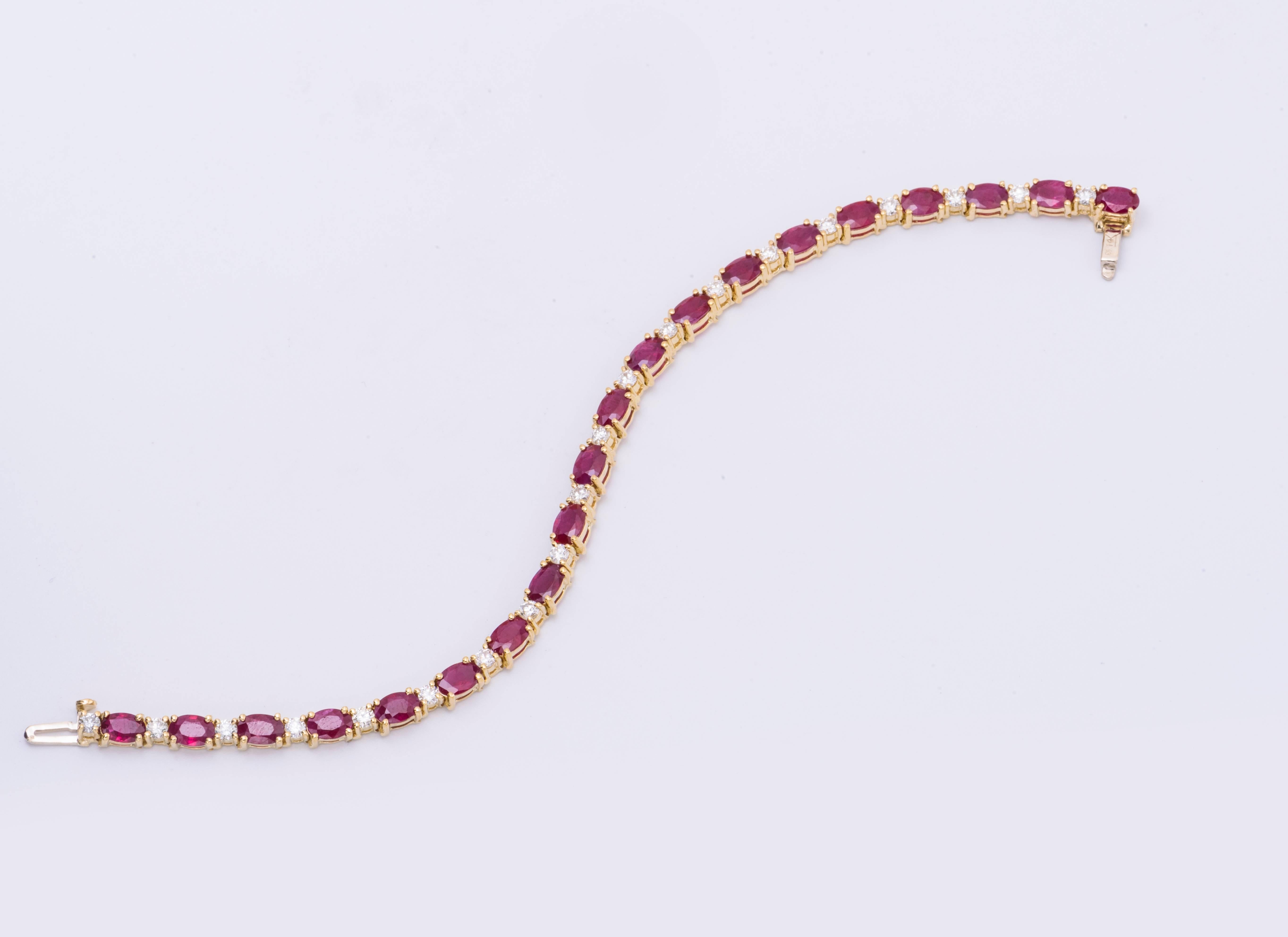 Oval Shape Ruby Diamond Gold Bracelet at 1stDibs | gold bracelet with ruby