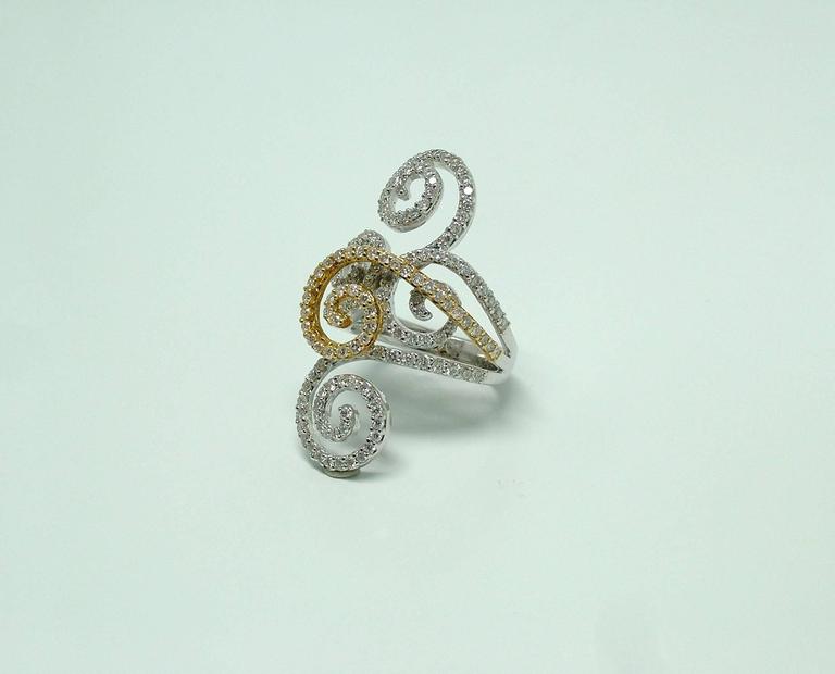 Diamond Two-Color Gold Scroll Motif Ring For Sale at 1stDibs
