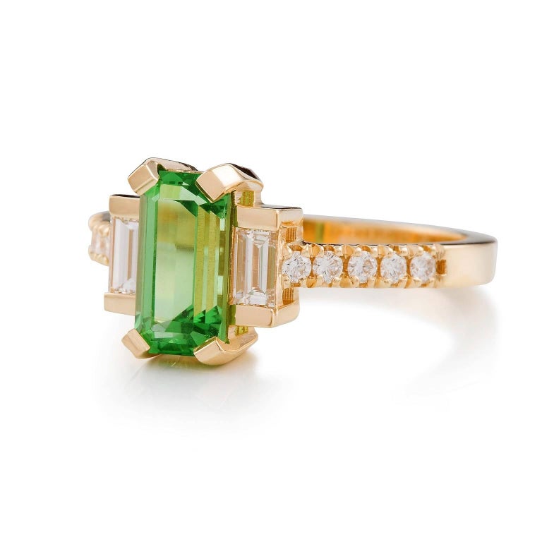 Kian Design 18 Carat Yellow Gold Tsavorite Garnet and Diamond Ring For ...