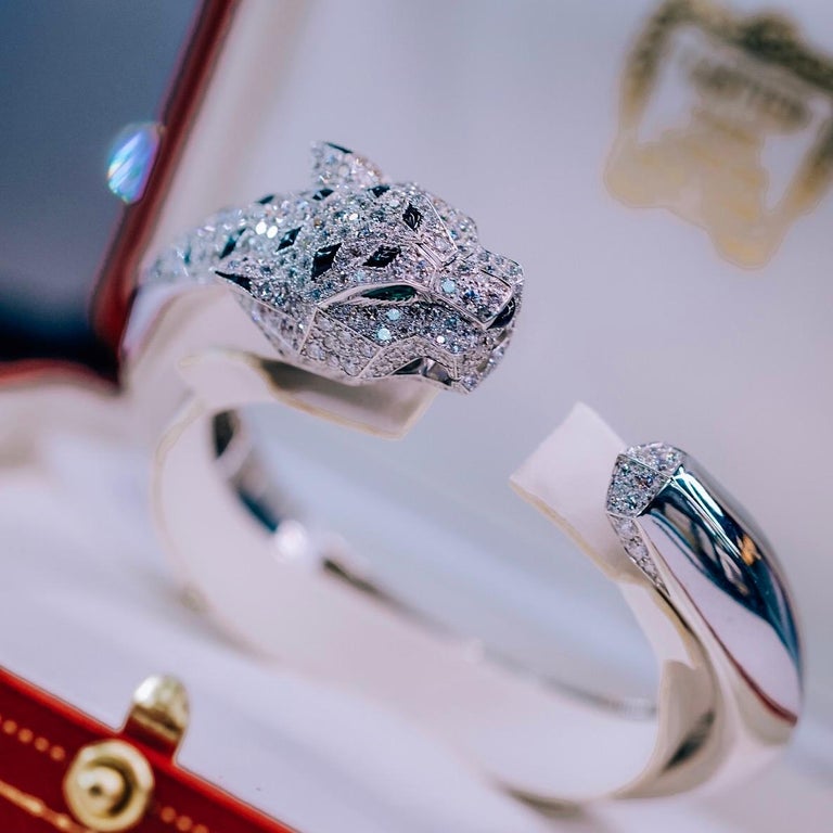 Cartier 18 Karat White Gold Diamond Panthere Cuff Bracelet For Sale at ...