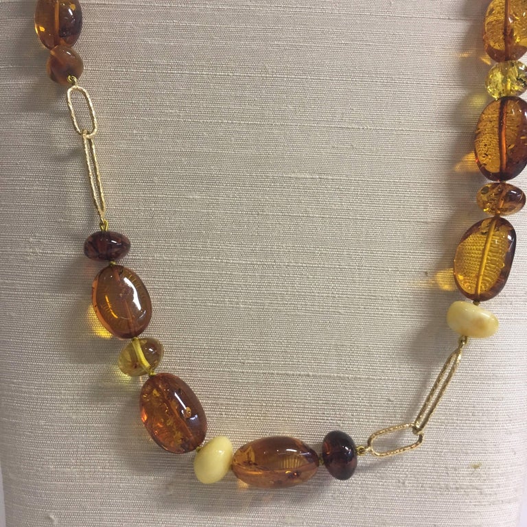 Baltic Amber Necklace with 18 Karat Gold Double Locks and Gold Clasp ...