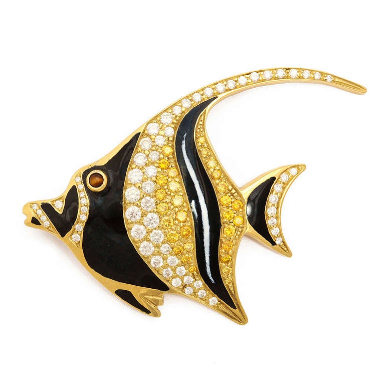 Contemporary Gold and Enamel Tropical Fish Brooches For Sale at 1stDibs