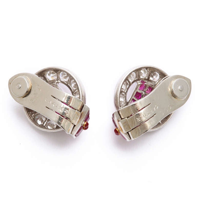 Cartier Art Deco Ruby Diamond Platinum Earrings at 1stDibs
