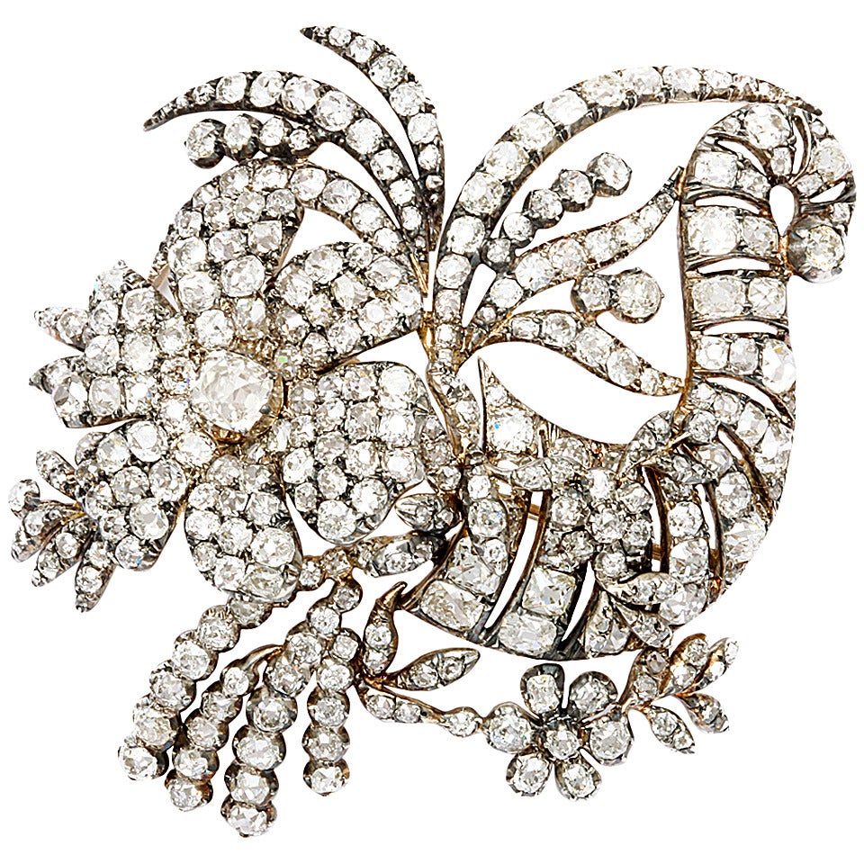 Antique Diamond Cornucopia Brooch For Sale at 1stDibs