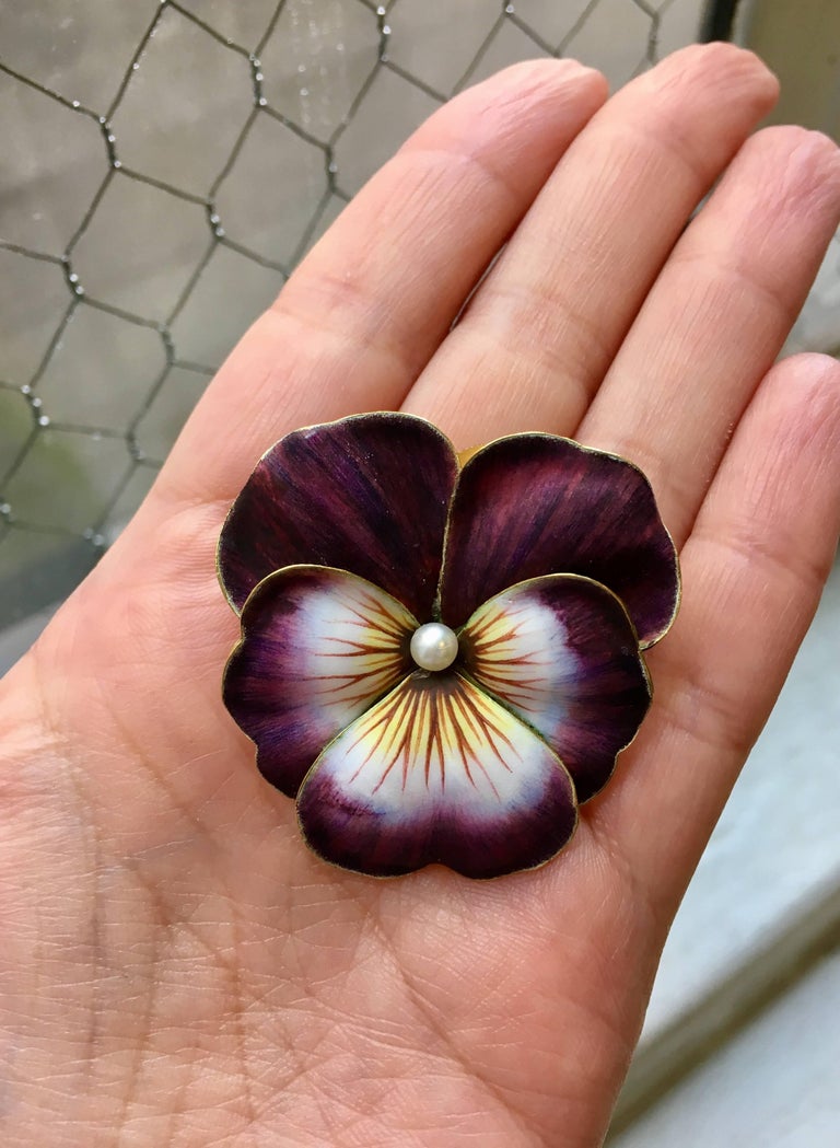 Antique Art Nouveau Purple Enamel Pansy Pendant Brooch at 1stDibs ...