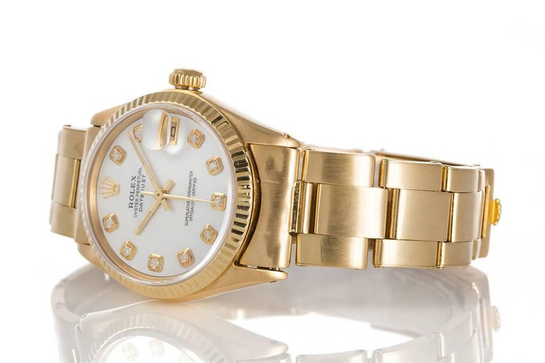 Rolex Yellow Gold Diamond Dial Mother-of-Pearl Datejust Wristwatch Ref ...