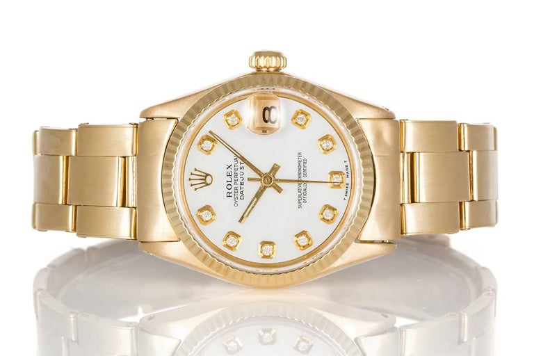 Rolex Yellow Gold Diamond Dial Mother-of-Pearl Datejust Wristwatch Ref ...