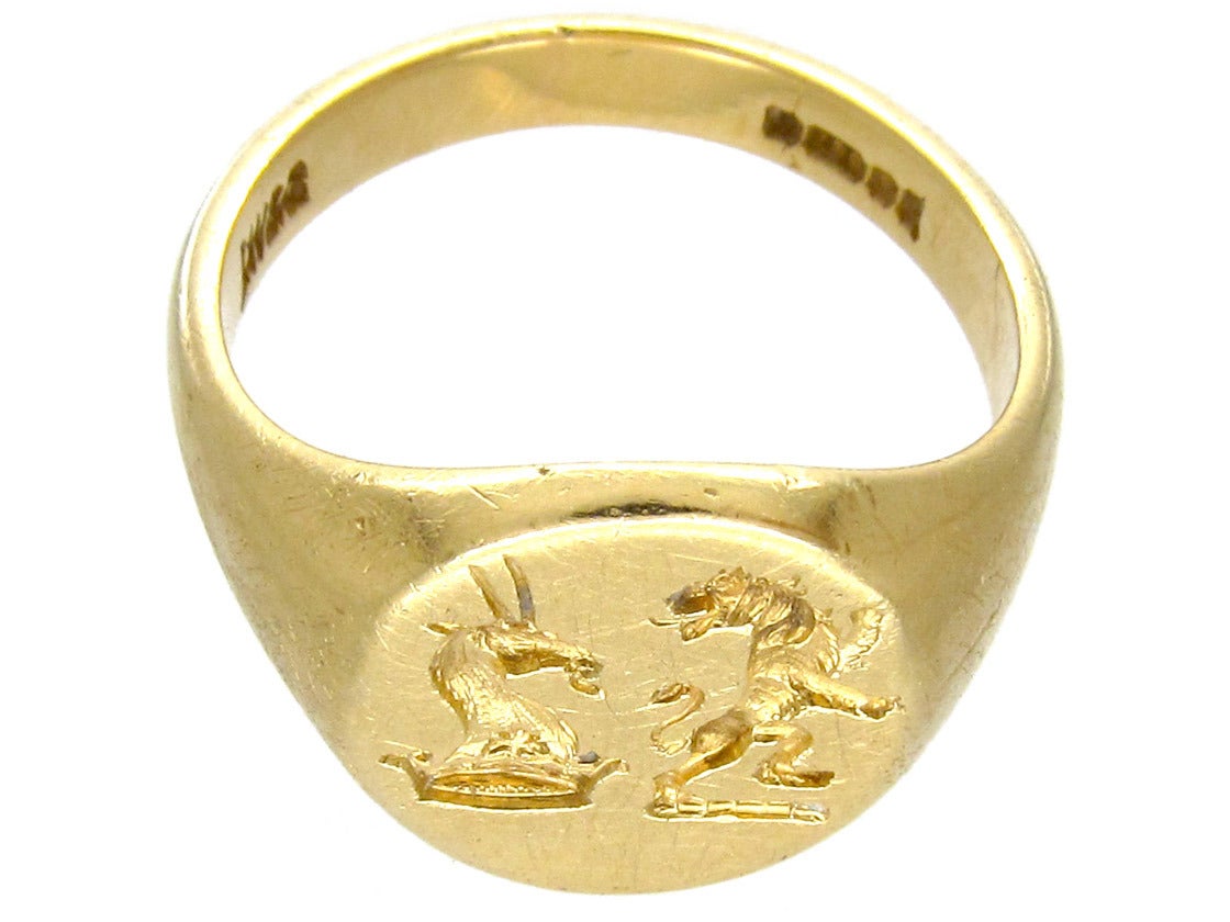 Double Crested Gold Signet Ring at 1stDibs