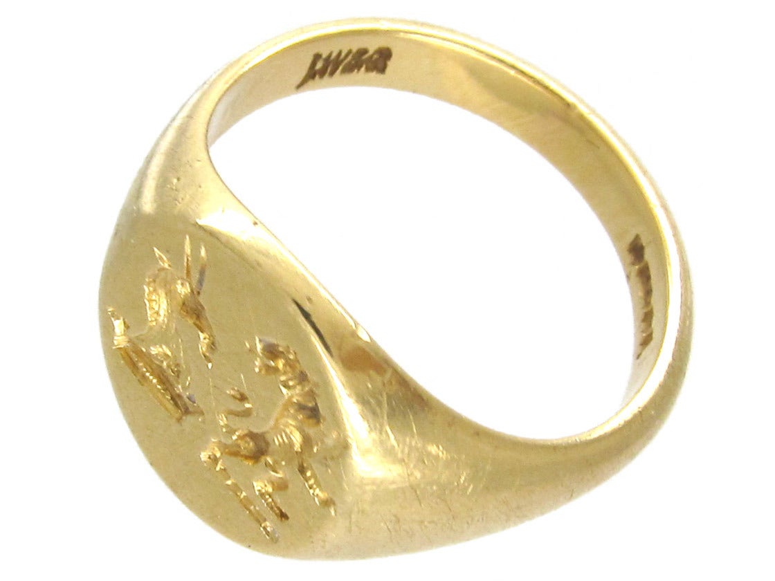 Double Crested Gold Signet Ring at 1stDibs