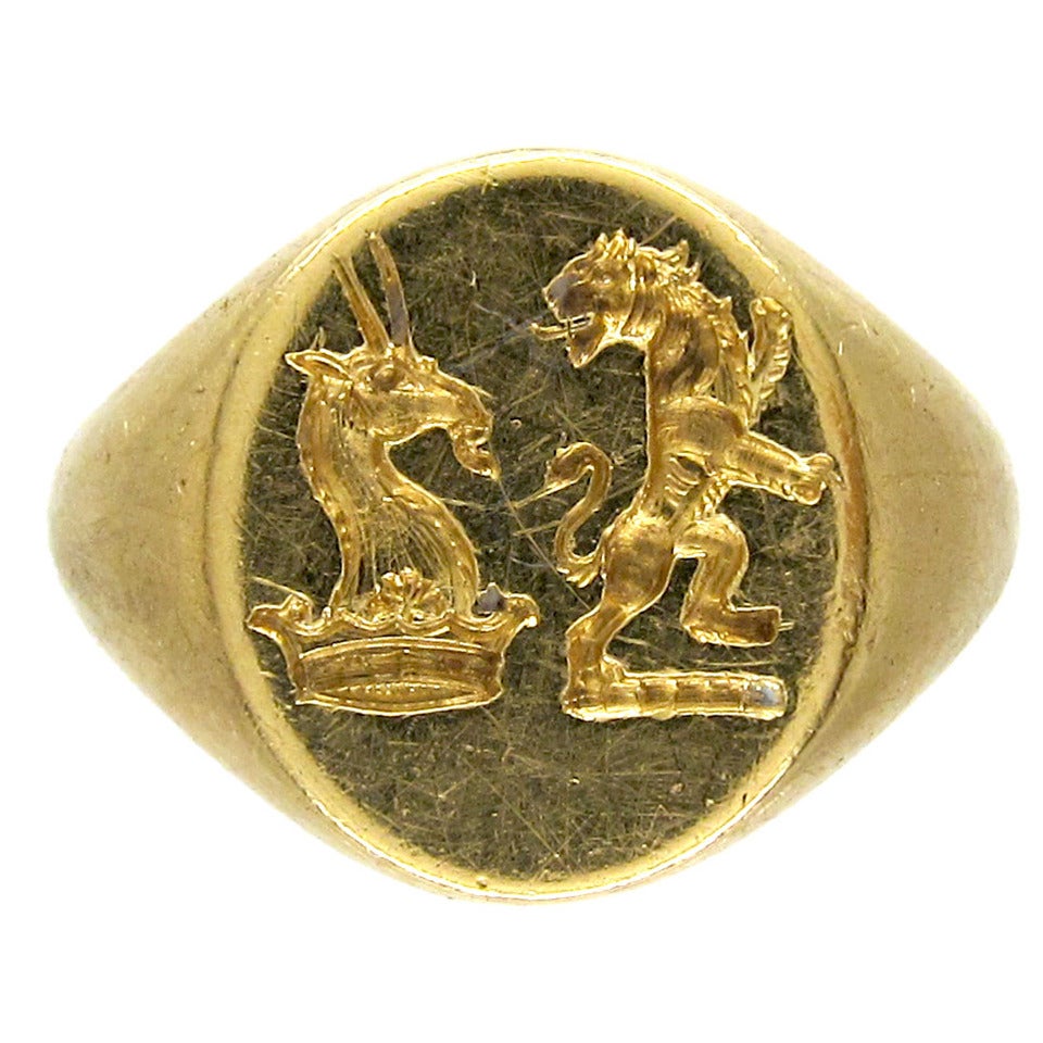 Double Crested Gold Signet Ring at 1stDibs