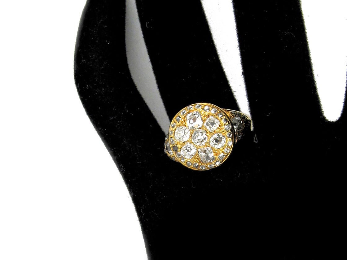 Large Victorian Diamond Gold Cluster Ring For Sale at 1stDibs
