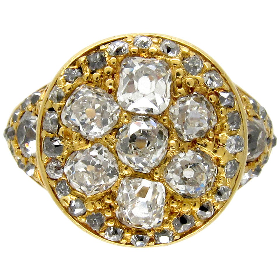 Large Victorian Diamond Gold Cluster Ring For Sale at 1stDibs