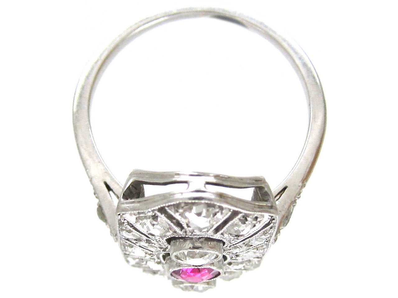 Art Deco Ruby Diamond Platinum Rectangular Ring For Sale at 1stDibs