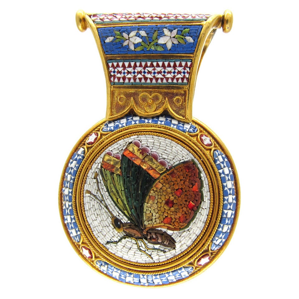 Gold Micromosaic Bulla Pendant For Sale at 1stDibs