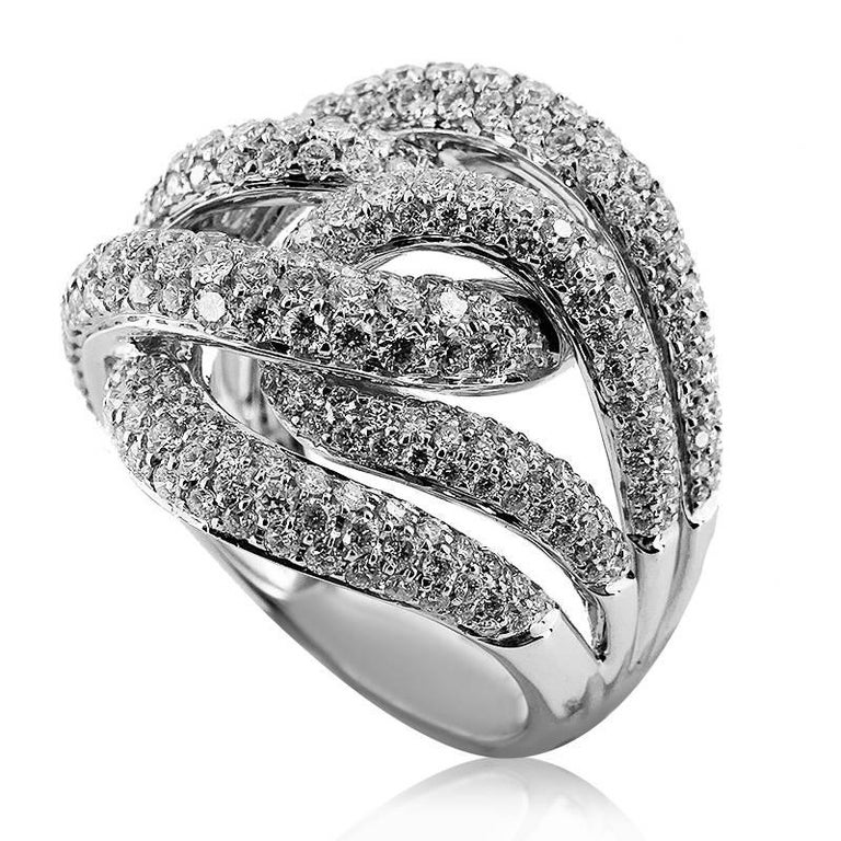 White Gold Spiral Ring with Brilliant Cut Diamonds For Sale at 1stDibs