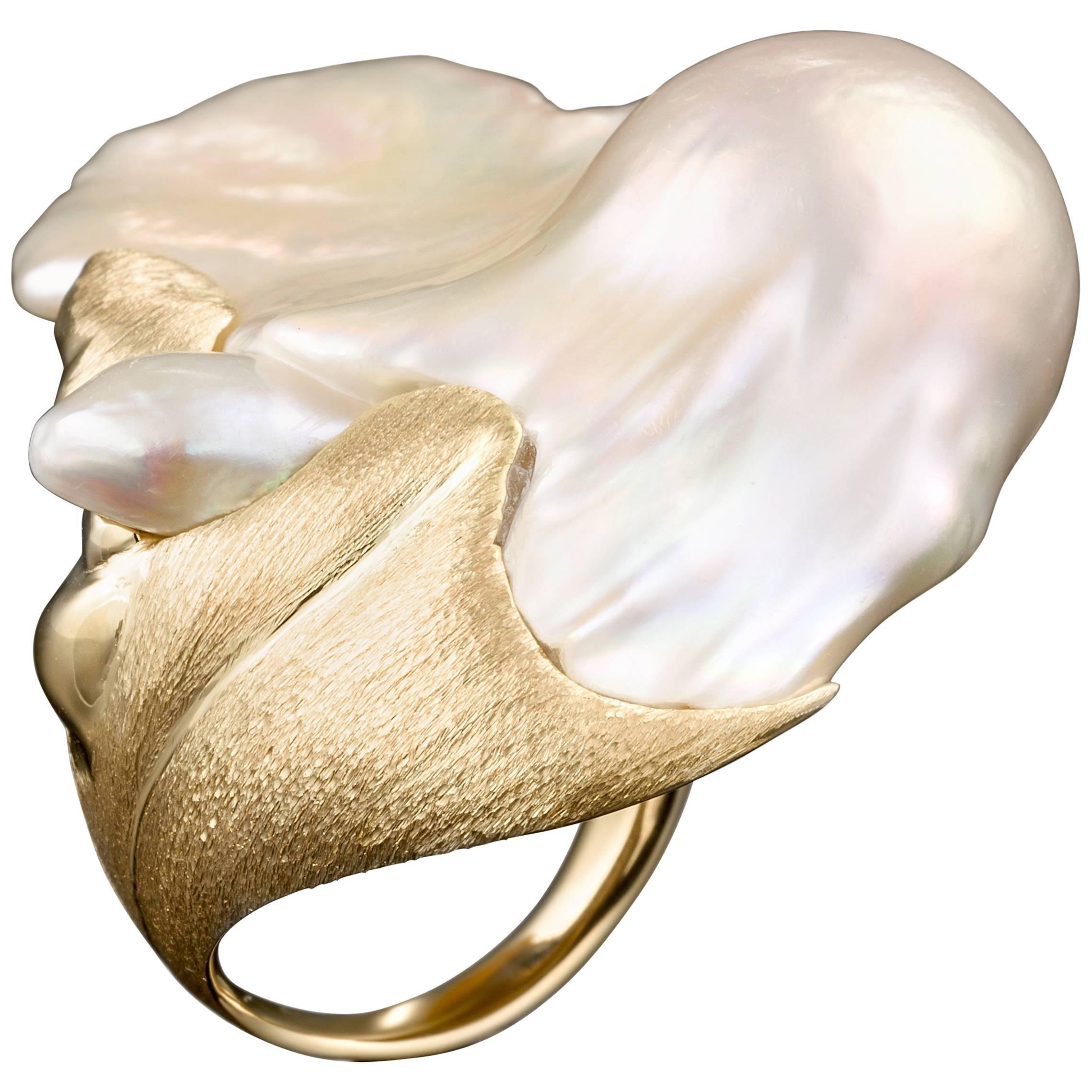 Wave Baroque Freshwater Pearl 18 Karat Gold Ring by Layani Fine Jewelry ...
