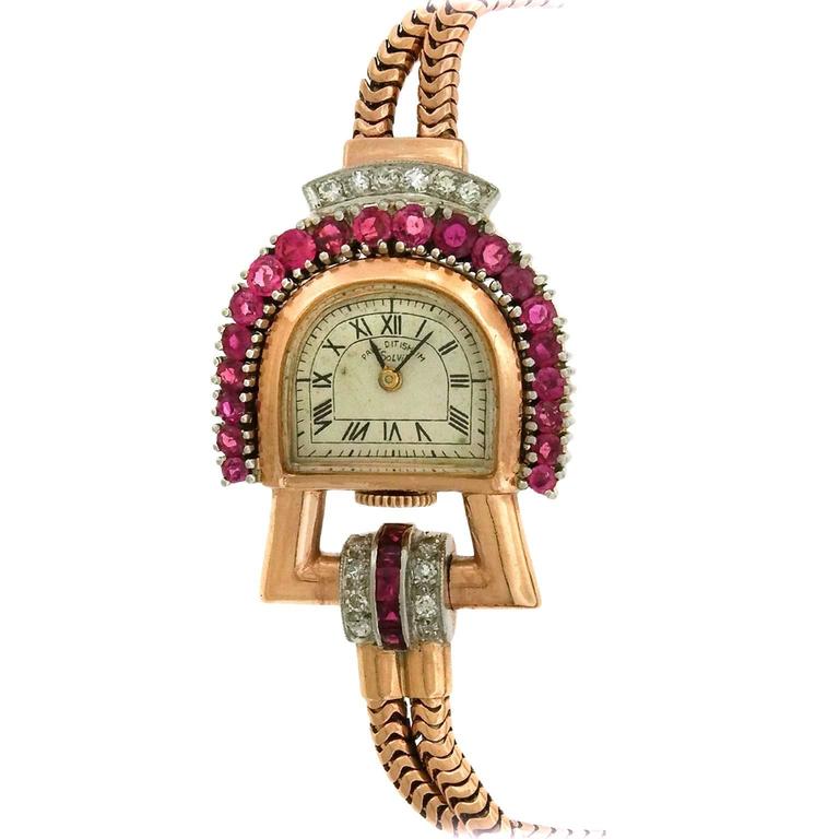 Paul Ditisheim Solvil Ladies Rose Gold Diamond Ruby Manual Wind ...