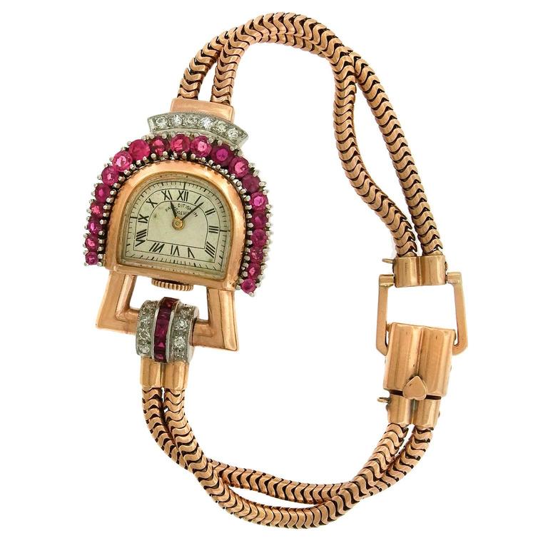 Paul Ditisheim Solvil Ladies Rose Gold Diamond Ruby Manual Wind ...