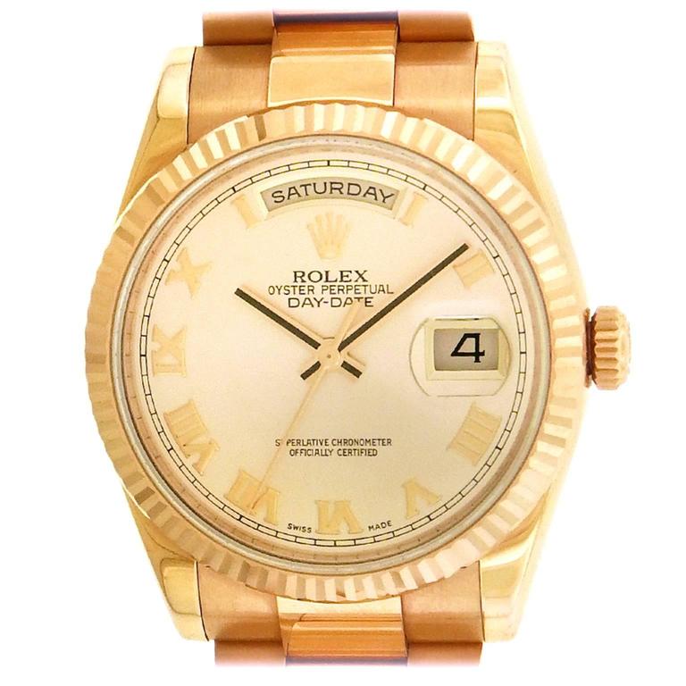 Rolex Yellow Gold Day-Date Water-Resistant Self-Winding Wristwatch Ref ...