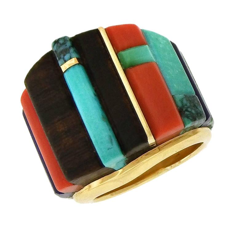 Verma Nequatewa Sonwai Gold Gemstone Hopi Ring For Sale at 1stDibs ...