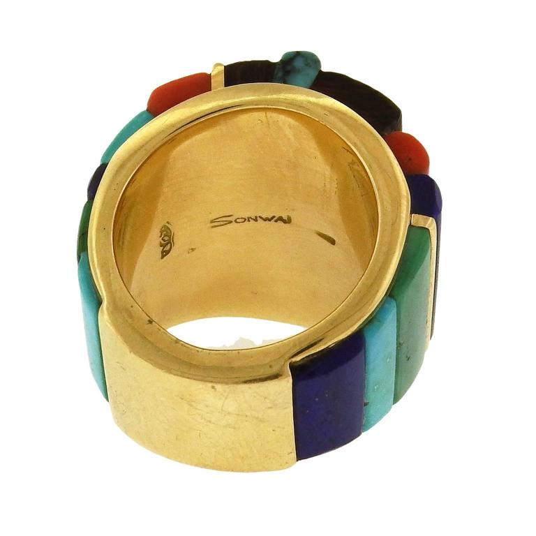 Verma Nequatewa Sonwai Gold Gemstone Hopi Ring For Sale at 1stDibs ...