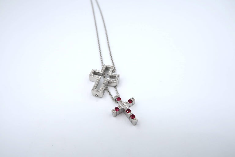 2 Cross Pendants Combinable Joinable Splittable Diamond Ruby White Gold ...