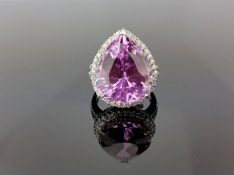 15.23 Carat Pear Shape Kunzite and Diamond Cocktail Ring For Sale at ...