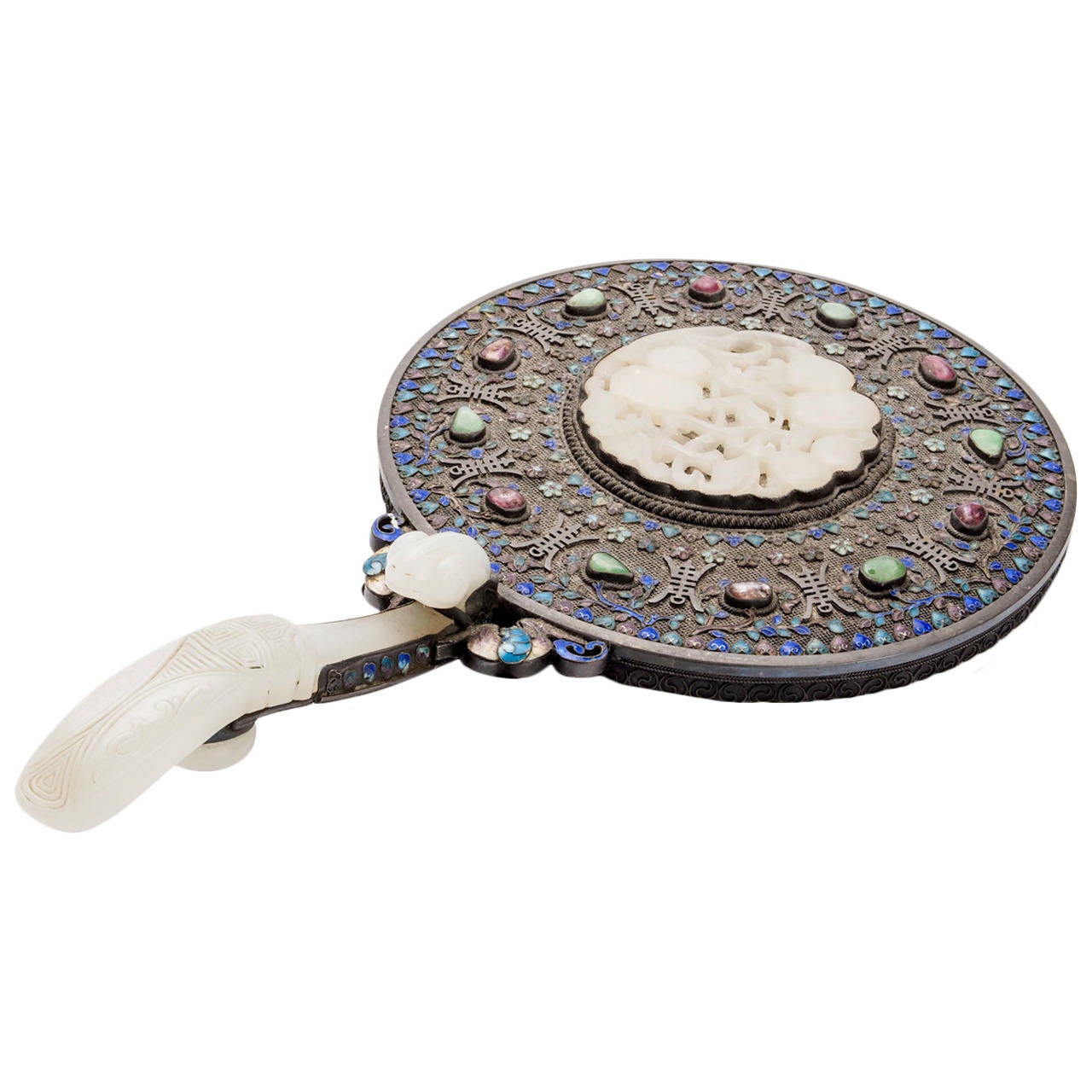Fine Jade and Kingfisher Hand Mirror at 1stDibs