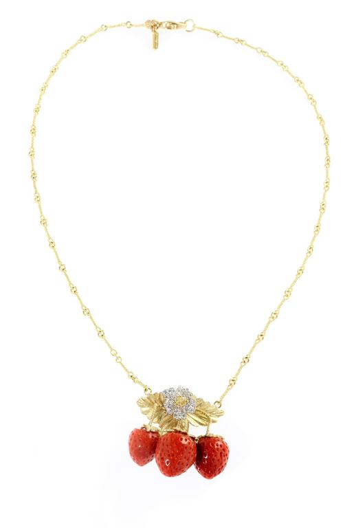 Stambolian Strawberry Coral Diamond Gold Necklace at 1stDibs | coral ...