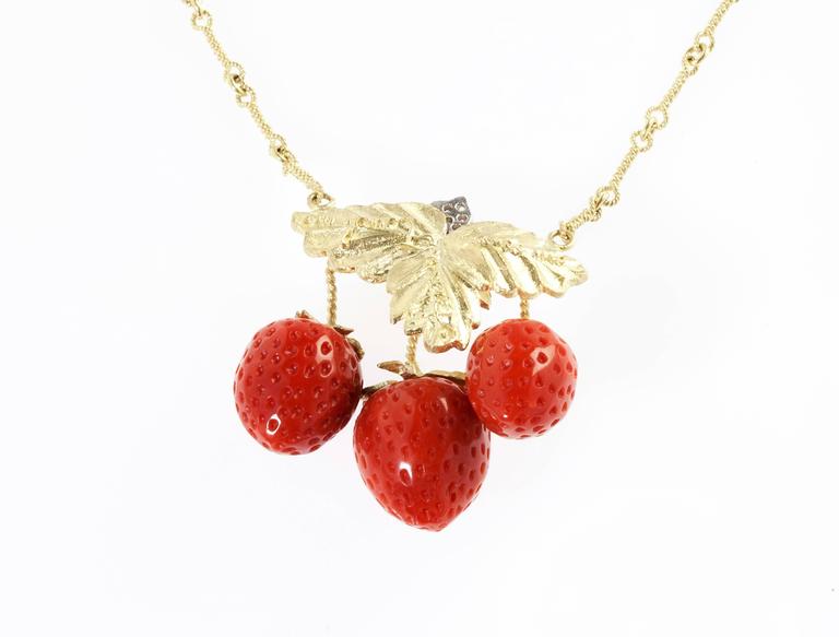 Stambolian Strawberry Coral Diamond Gold Necklace at 1stDibs | coral ...