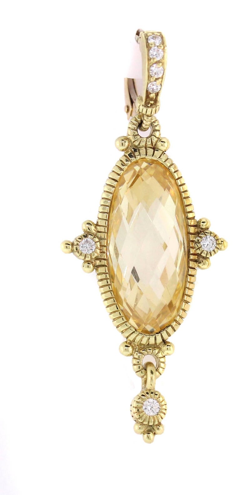Judith Ripka Citrine Diamond Gold Drop Earrings For Sale at 1stdibs