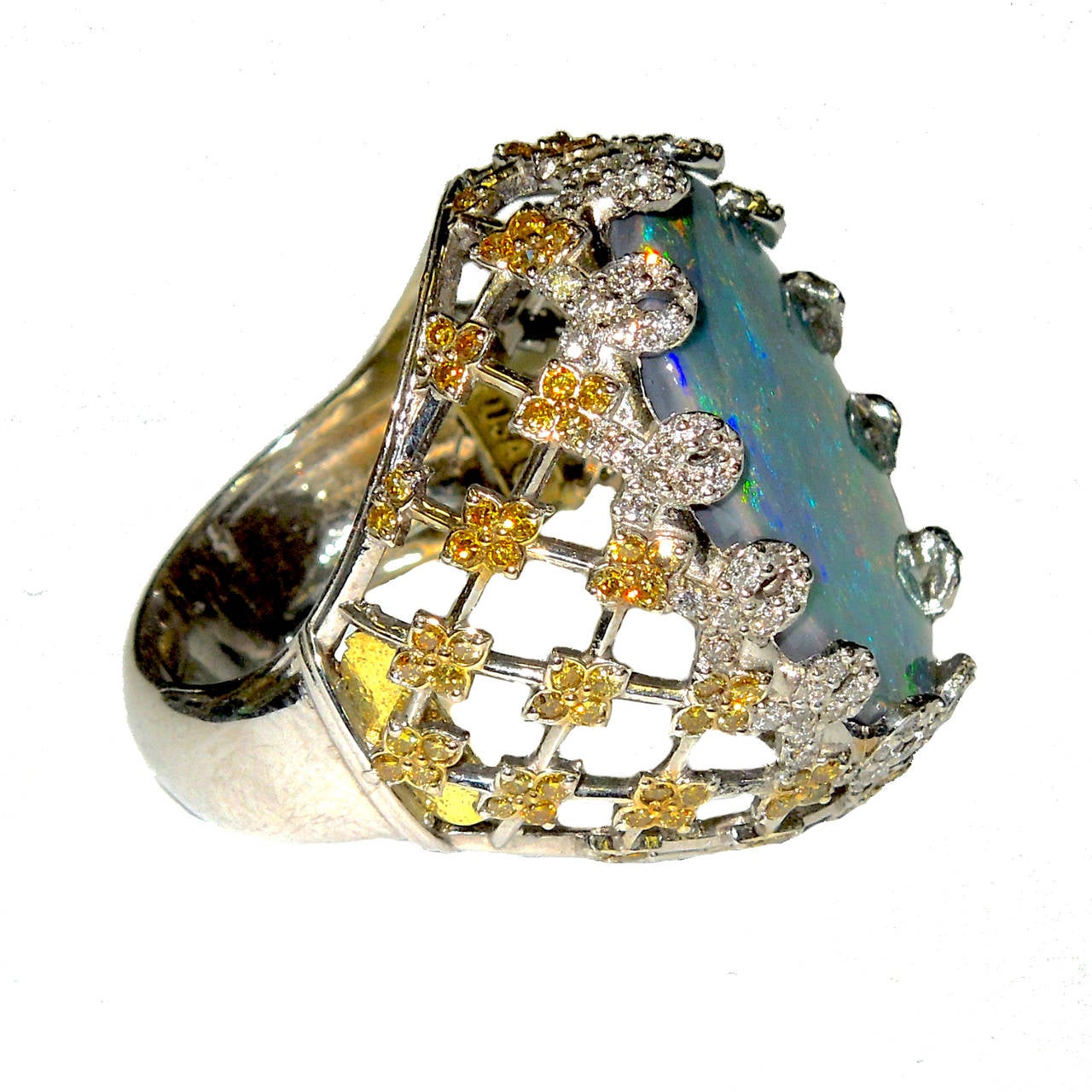 Stambolian Australian Color-Changing Fiery Opal Diamond Gold Ring For ...