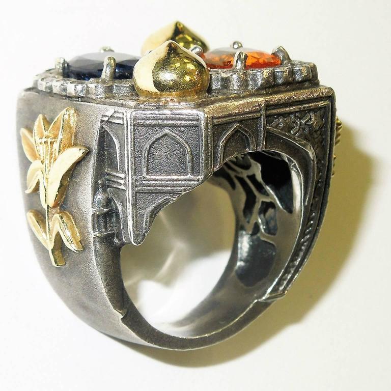 Stambolian Taj Mahal Garnet Kyanite Diamond Silver Gold Ring at 1stDibs
