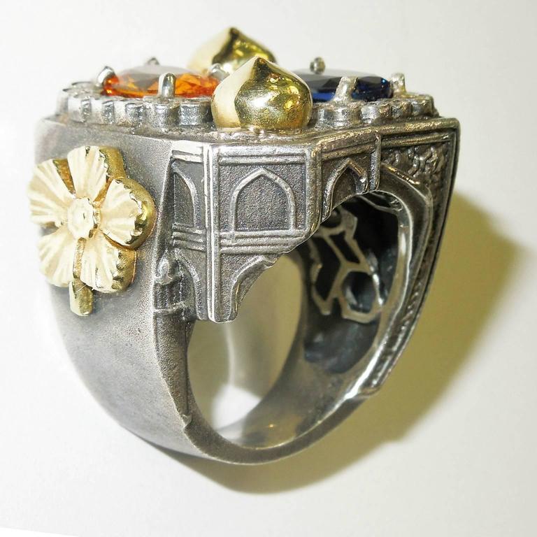 Stambolian Taj Mahal Garnet Kyanite Diamond Silver Gold Ring at 1stDibs