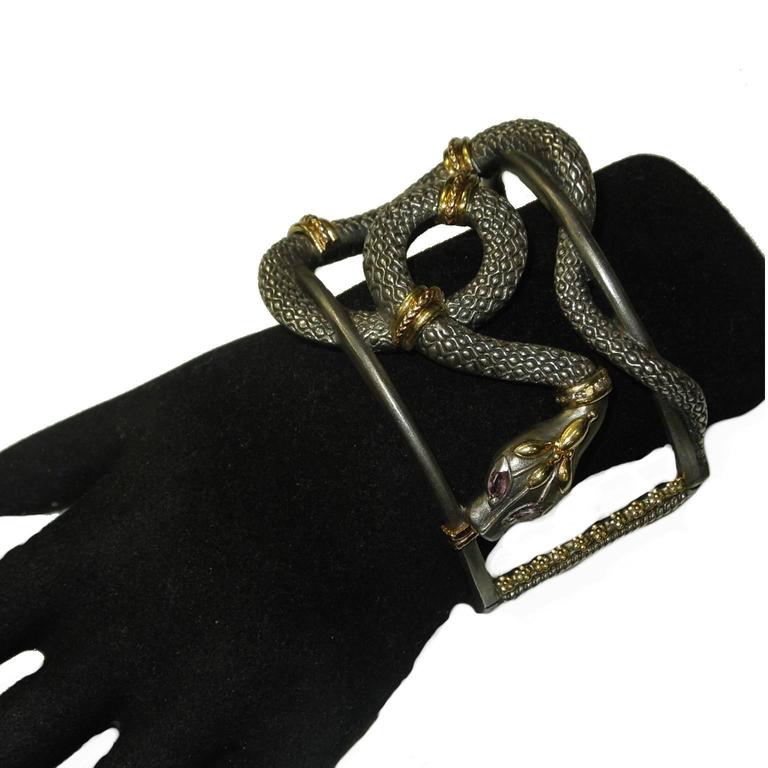 Stambolian Silver Gold Serpentine Bangle Bracelet at 1stDibs