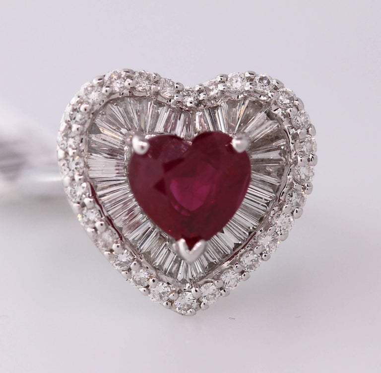 GIA Certified 2.57 Carat Burma Heart Shape Ruby Diamond Platinum Ring ...