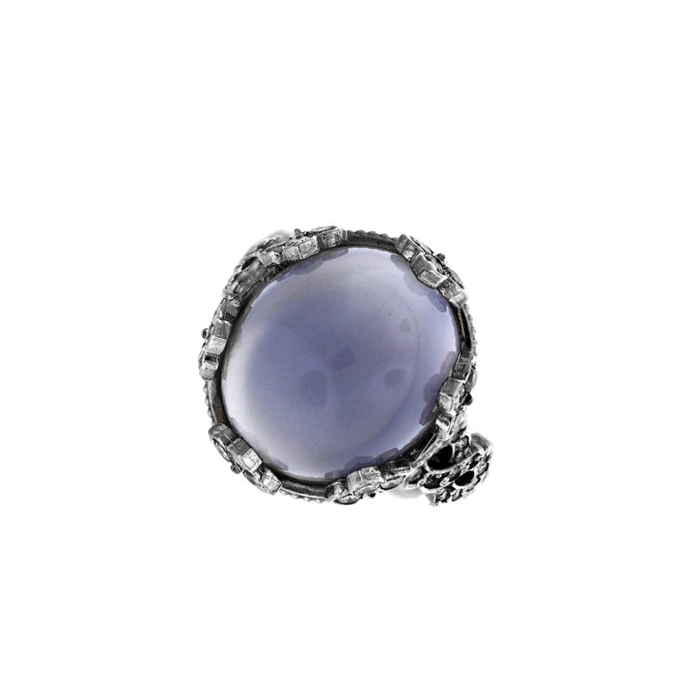 Chalcedony and Diamond Cocktail Ring in White Gold Stambolian For Sale ...