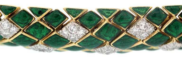 Green Enamel Diamond Gold Snake Bracelet Set David Webb For Sale at 1stDibs