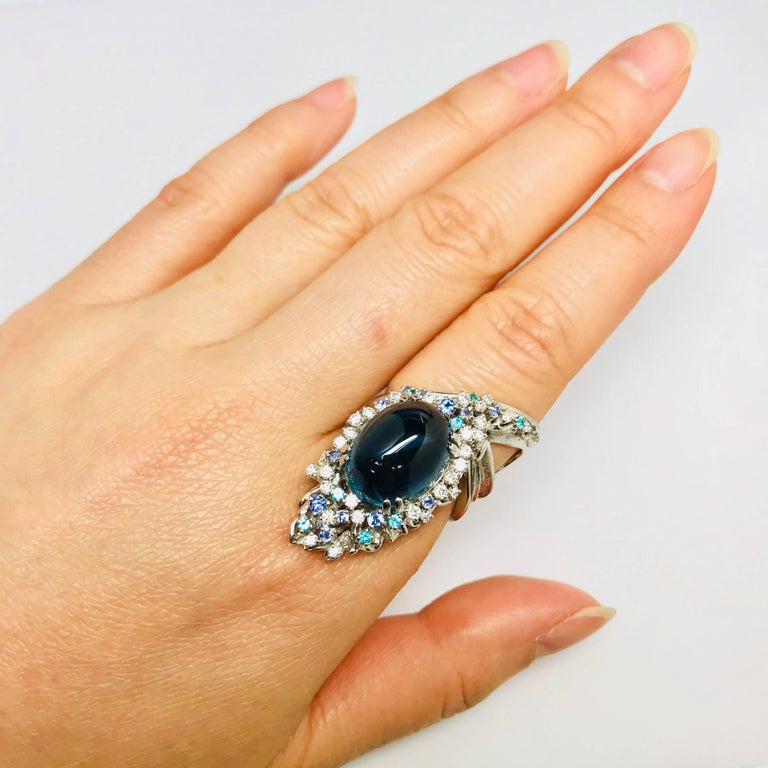 Matsuzaki Pt900 Indigo Tourmaline Tanzanite Paraiba Diamond Forefinger ...