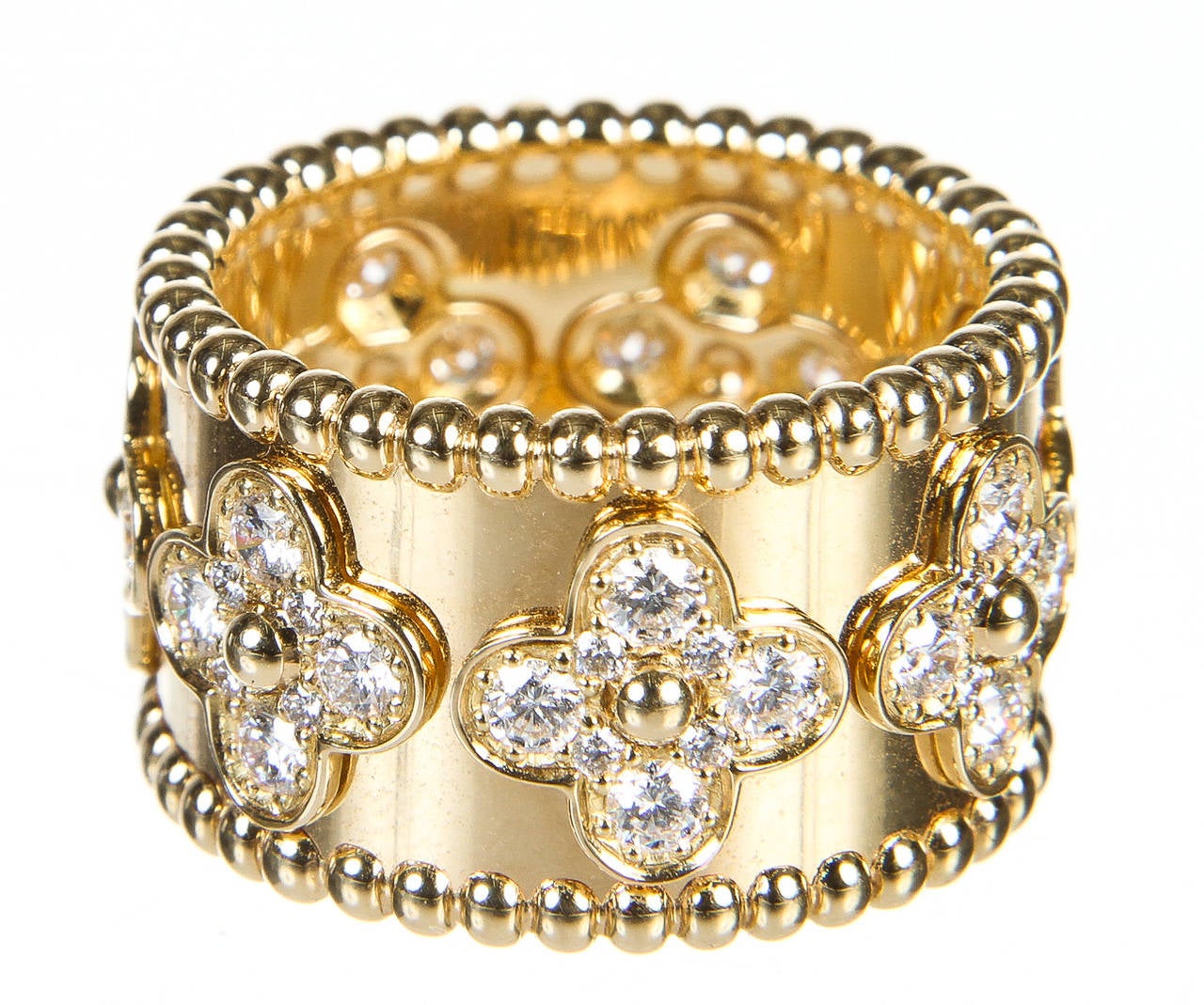 Van Cleef and Arpels Diamond Gold Perlee Ring For Sale at 1stDibs